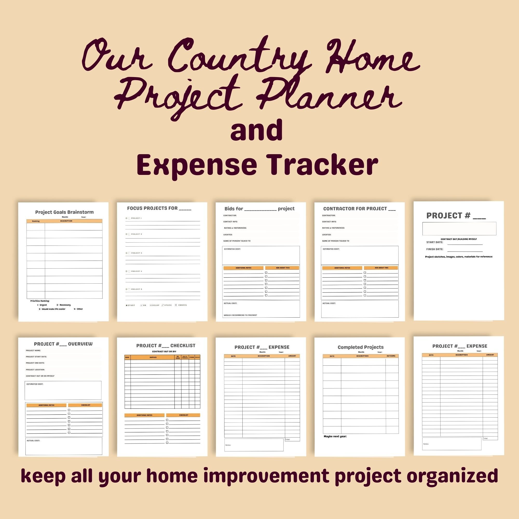 Home Project Planner, Home Project Tracker, Printable Project Planner ...