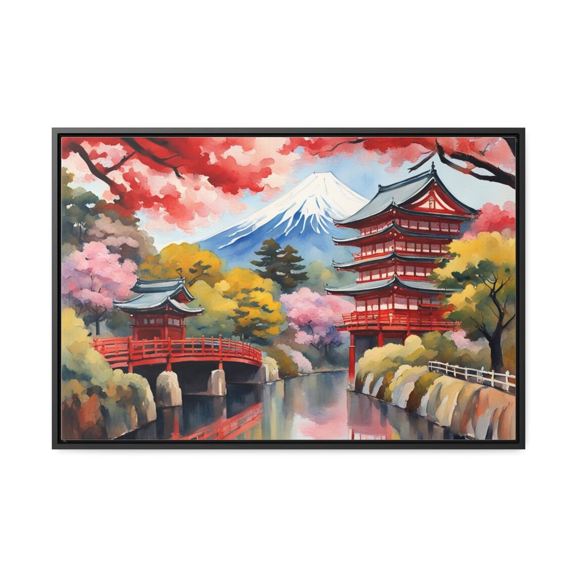 Serene Japanese Canvas Watercolor Print Featuring Majestic Mt. Fuji ...