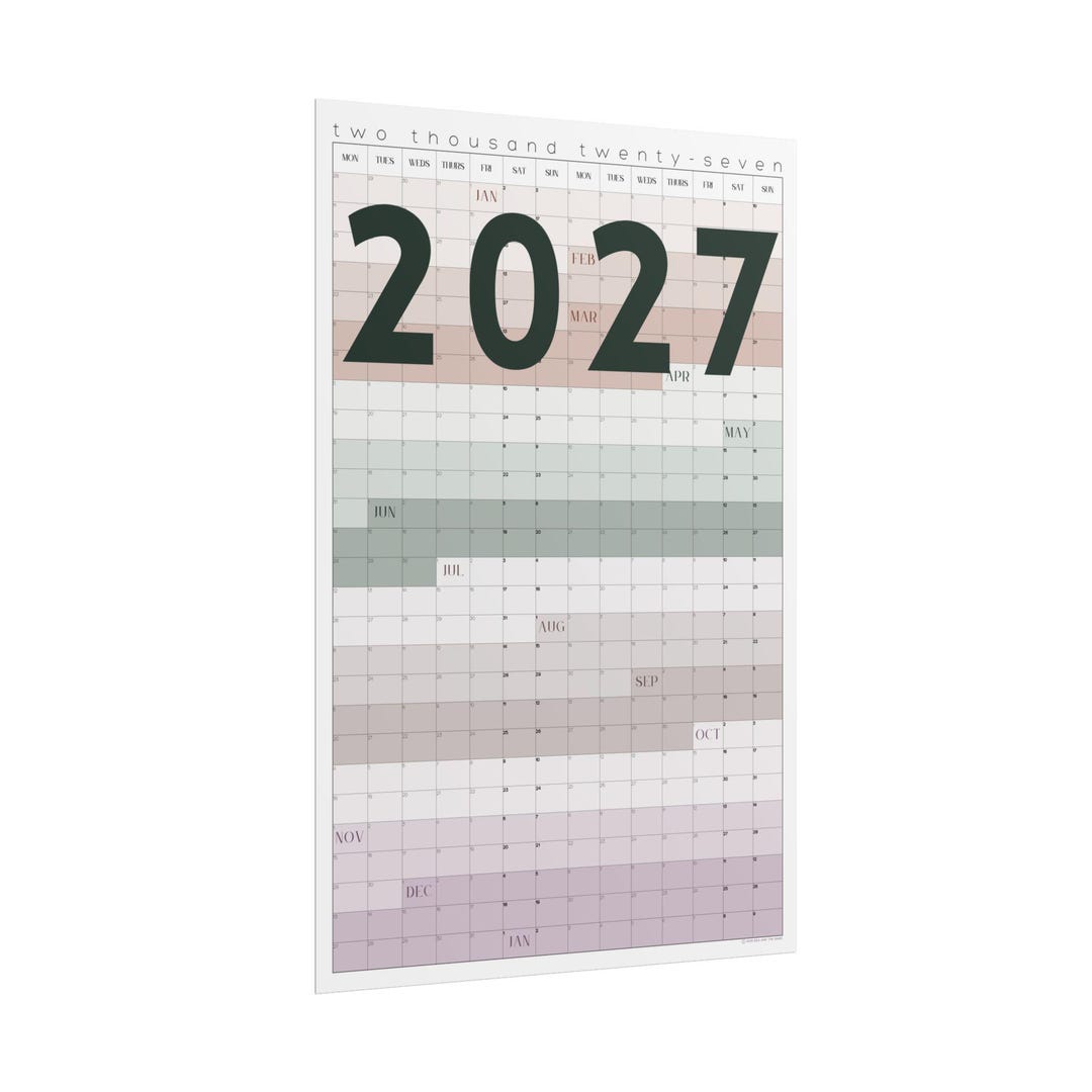 2027 Calendar Poster | Monday Start | Wall Calendar, Year-at-a-glance ...