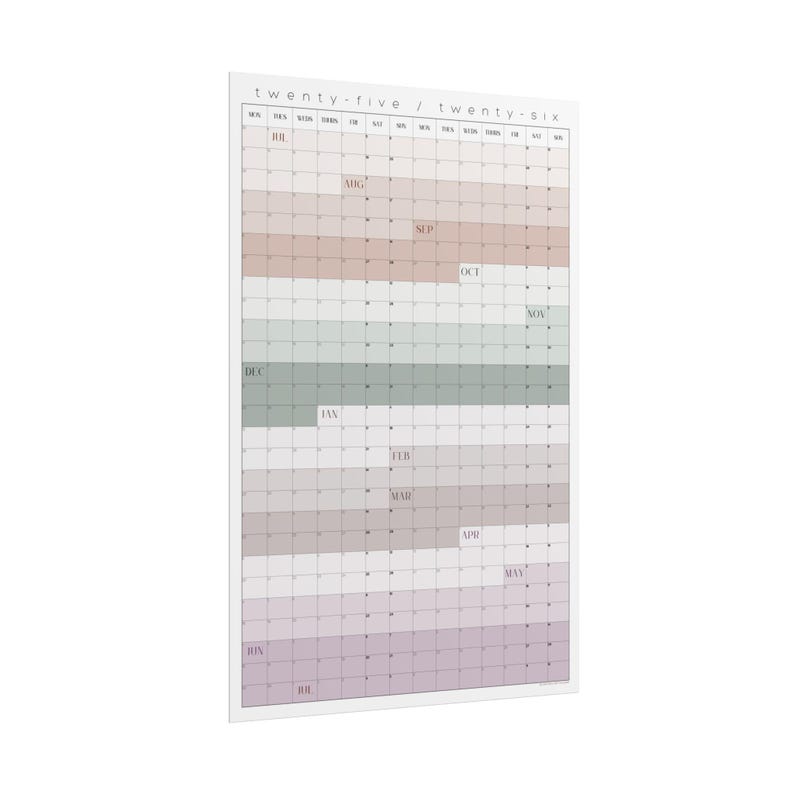 25-26 Academic Year Calendar Wall Poster: July-june, Monday Start - Etsy