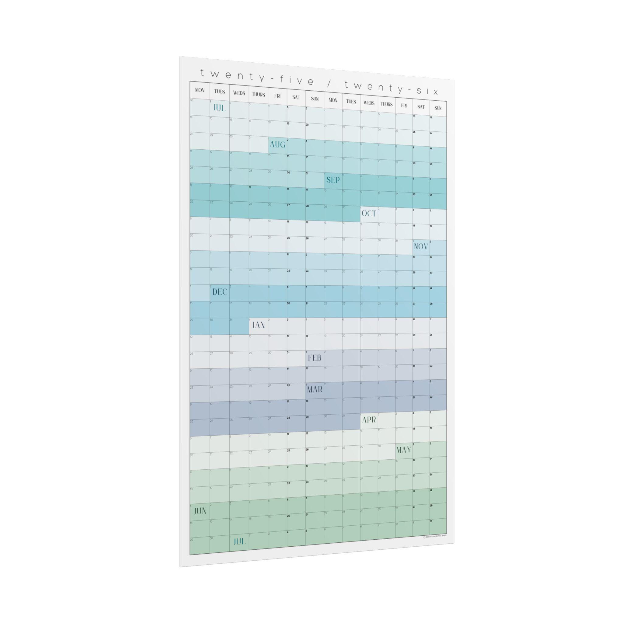 25-26 Academic Year Calendar Wall Poster: July-june, Monday Start - Etsy
