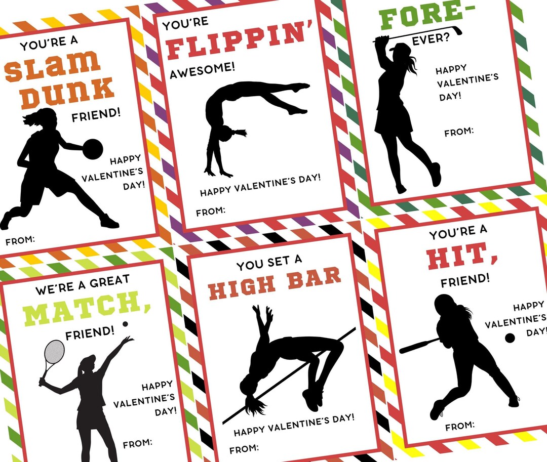 Printable Sports Valentine's Day Cards for Girls Print at Home Messages ...