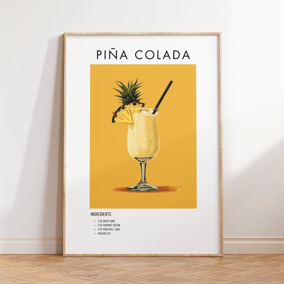 Pina Colada Cocktail Poster, Cocktail Art, Printable Wall Decor, Bar ...