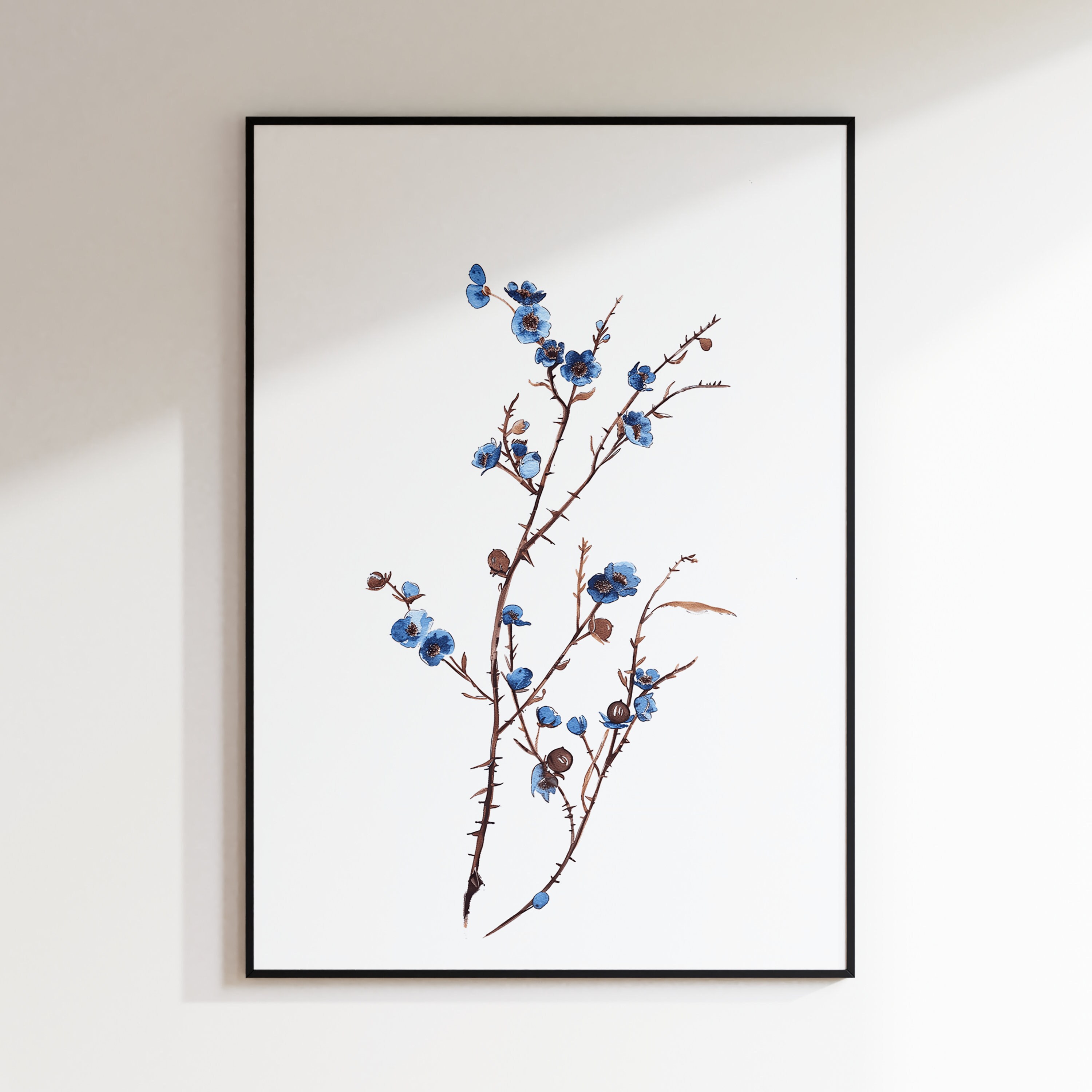 Blue Rosehip Watercolor Poster, Digital Download, Watercolor Art, Wall ...