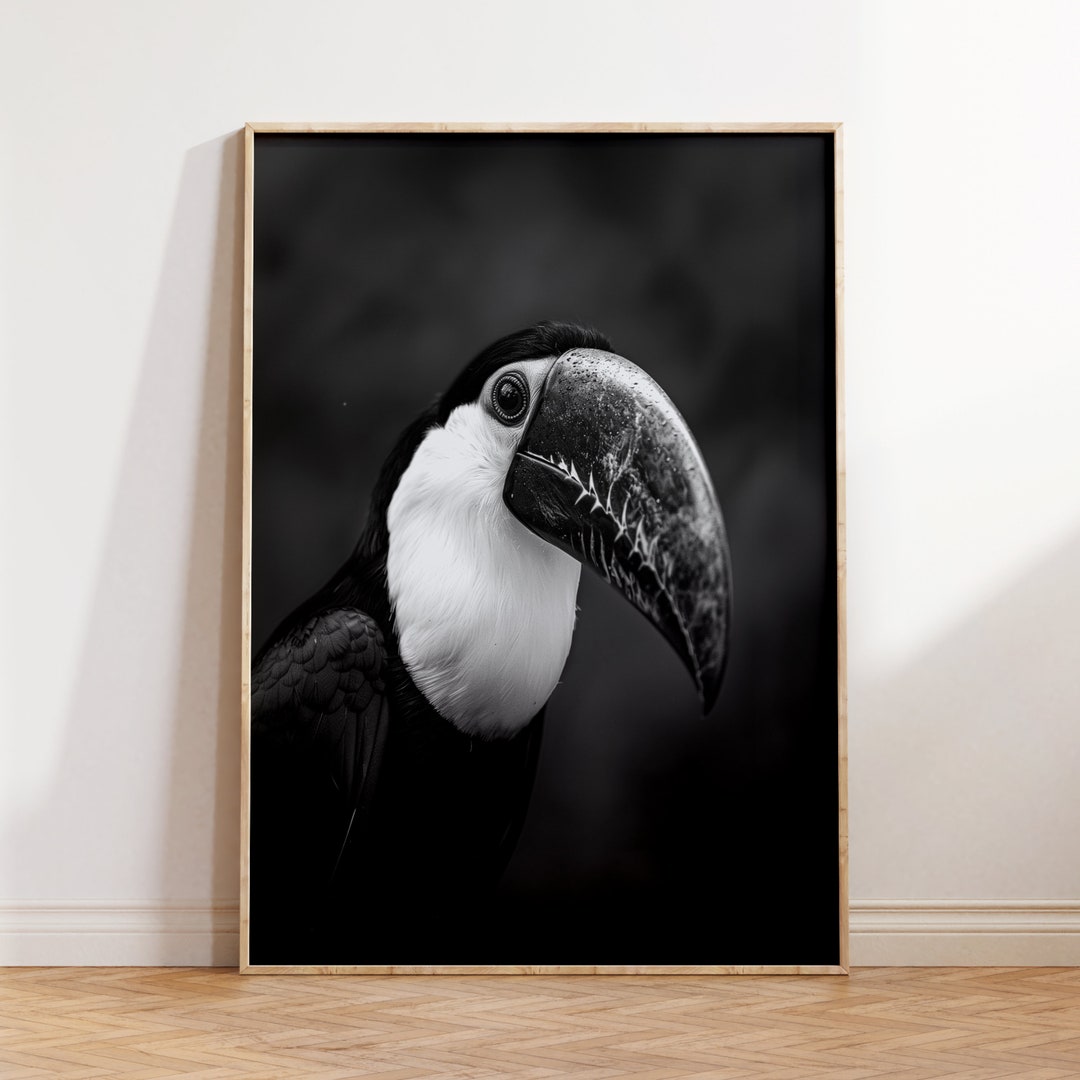 Tucan Poster, Tierdruck, digitaler Download, schwarz und weiß Wandkunst ...
