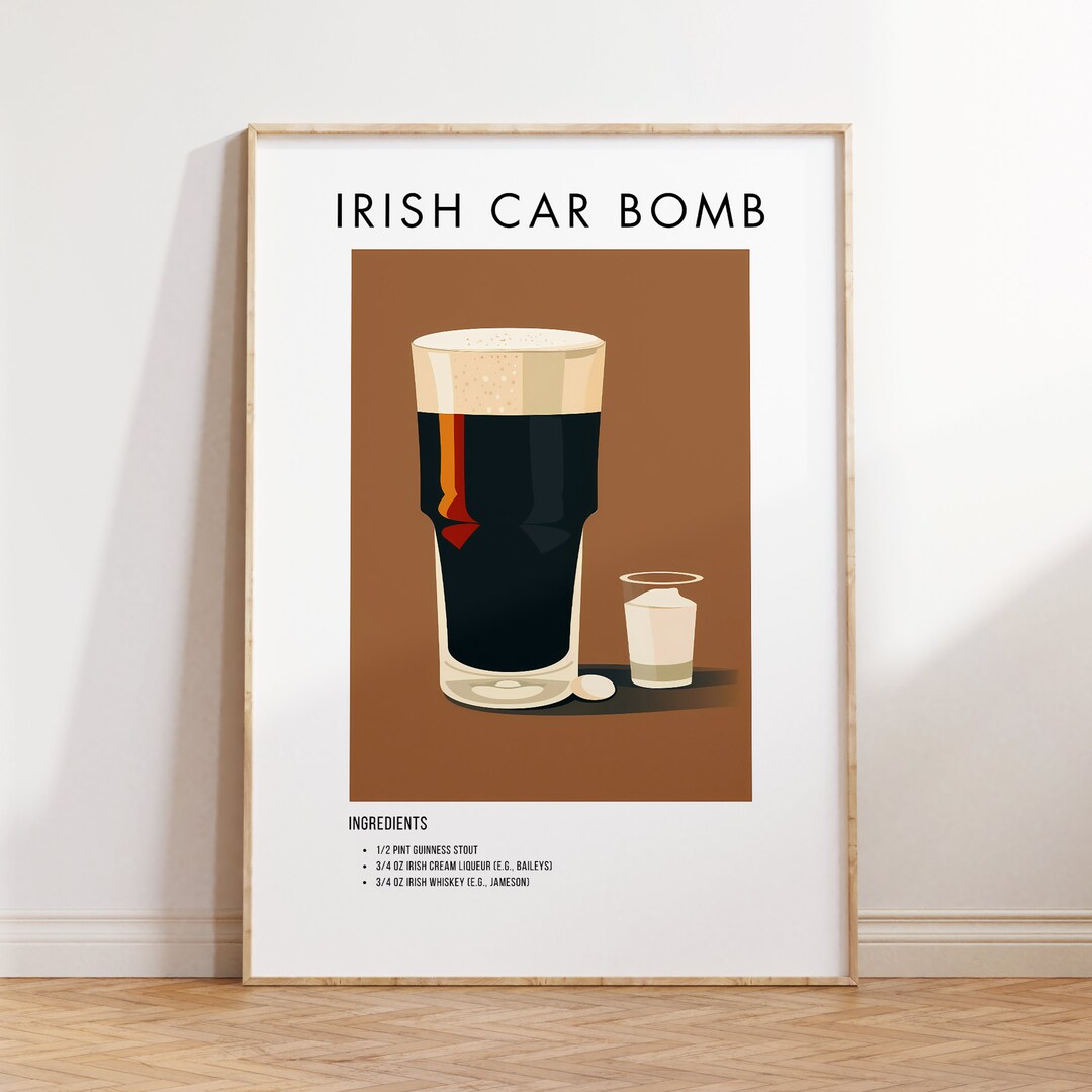 Irish Car Bomb Poster, Cocktail Art, Printable Wall Decor, Bar Decor ...