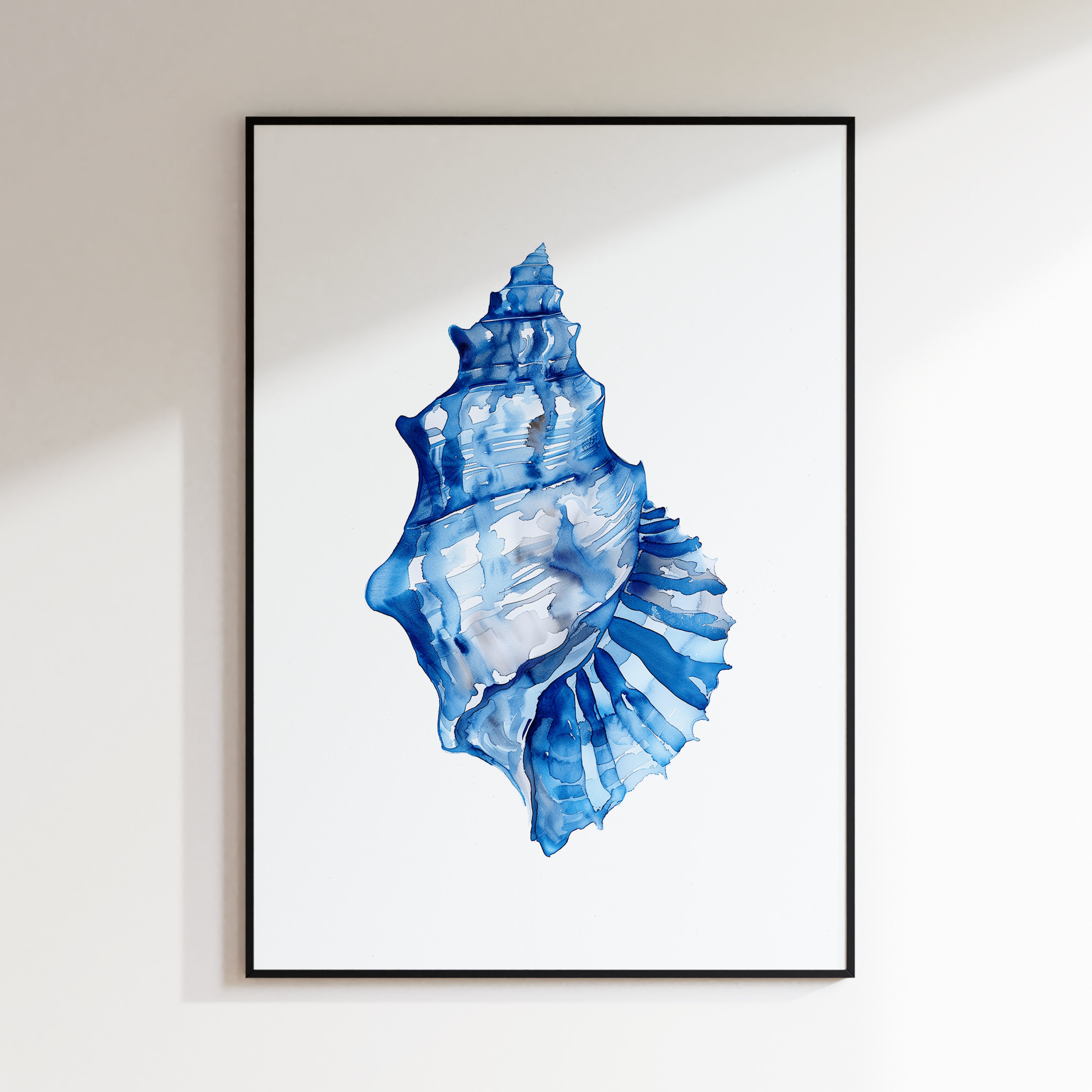Blue Conch Watercolor Poster, Digital Download, Watercolor Art, Wall ...