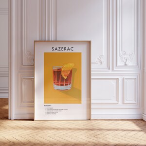 Sazerac Poster, Cocktail Art, Printable Wall Decor, Bar Decor, Kitchen ...