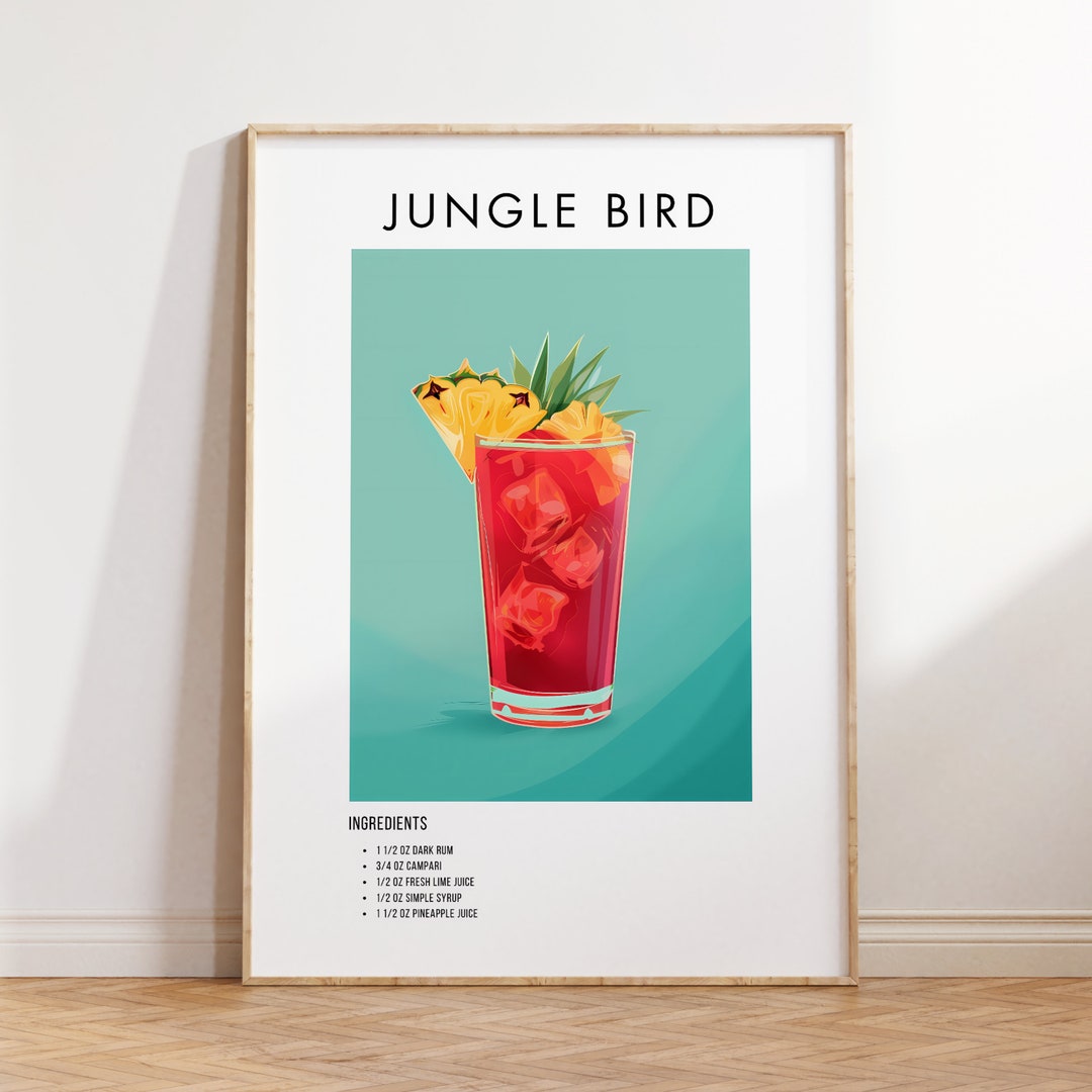 Jungle Bird Poster, Cocktail Art, Printable Wall Decor, Bar Decor ...