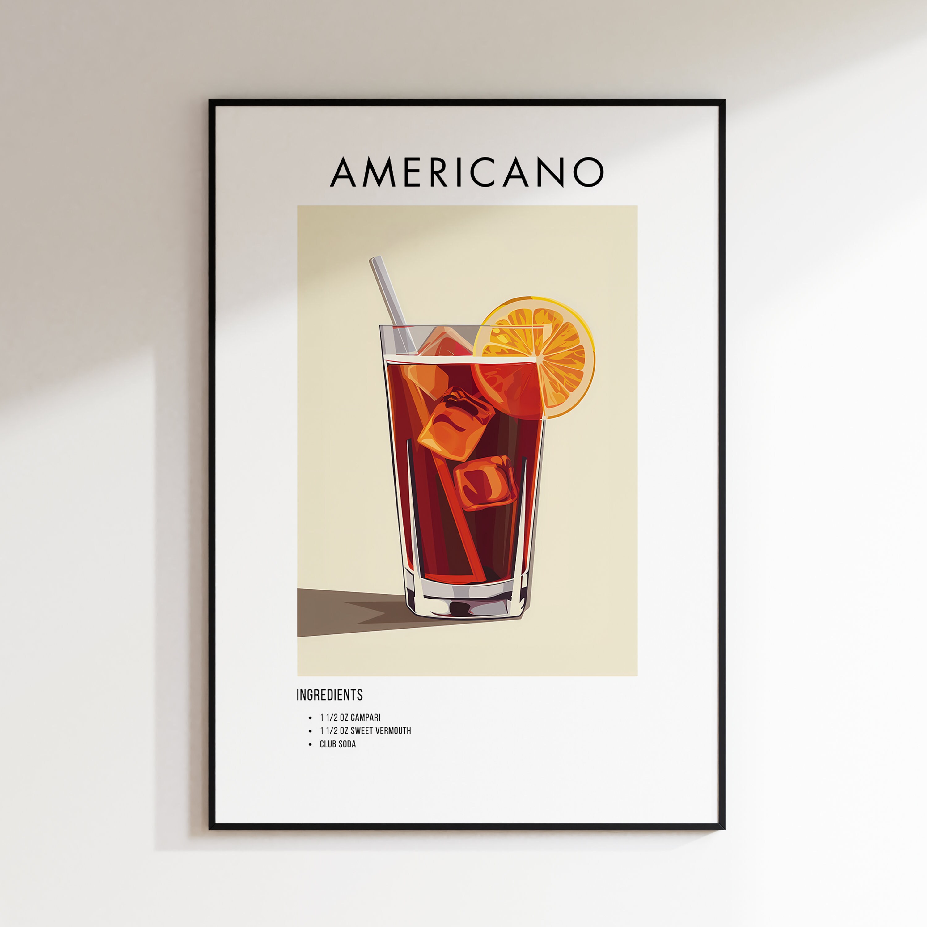 Americano Poster, Cocktail Art, Printable Wall Decor, Bar Decor ...