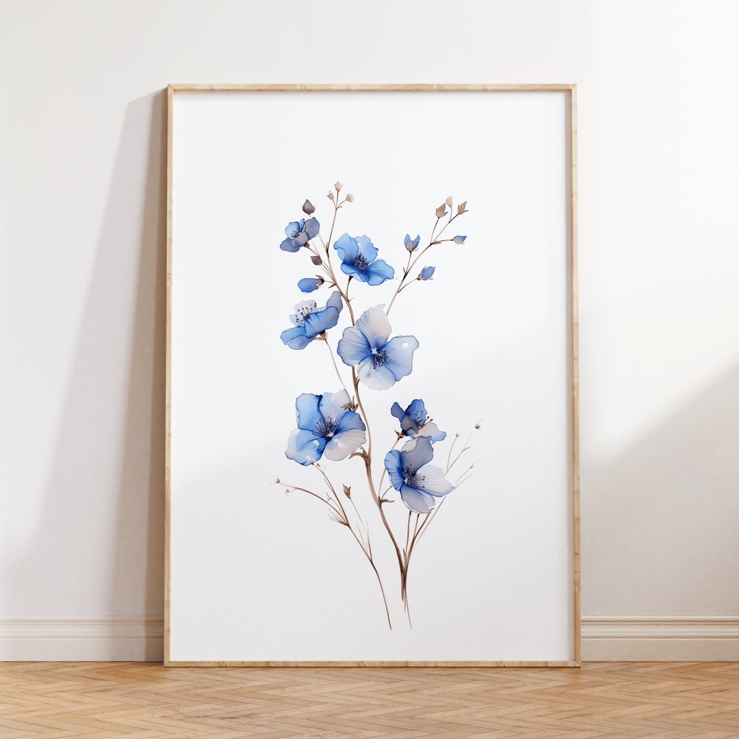 Blue Flax Watercolor Poster, Digital Download, Watercolor Art, Wall Art ...