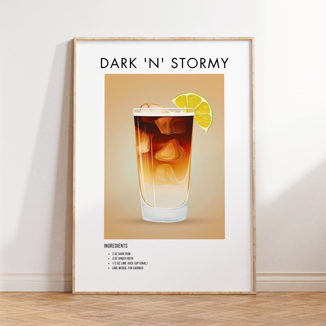 Dark 'N' Stormy Poster, Cocktail Art, Printable Wall Decor, Bar Decor ...