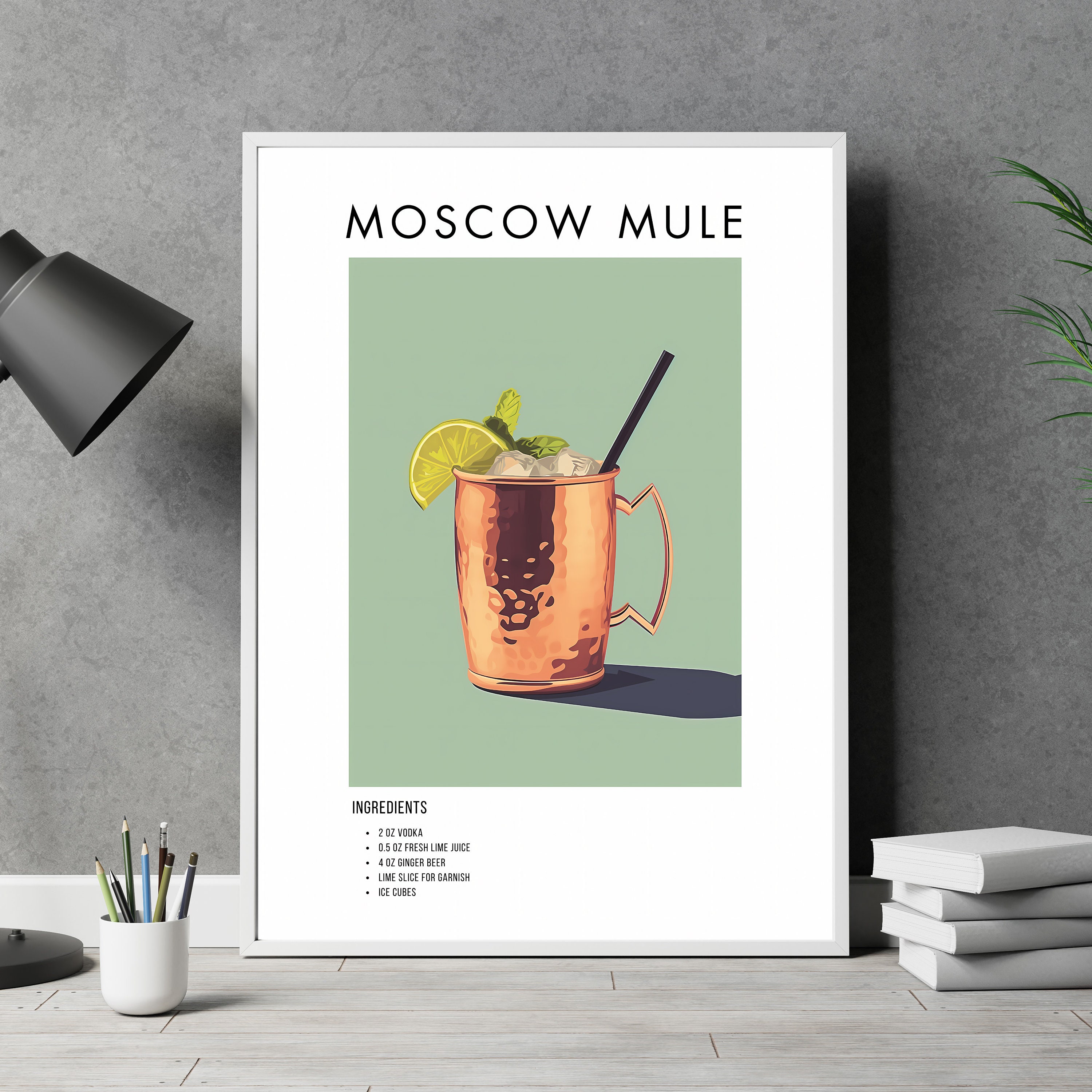 Moscow Mule Cocktail Poster, Cocktail Art, Printable Wall Decor, Bar ...