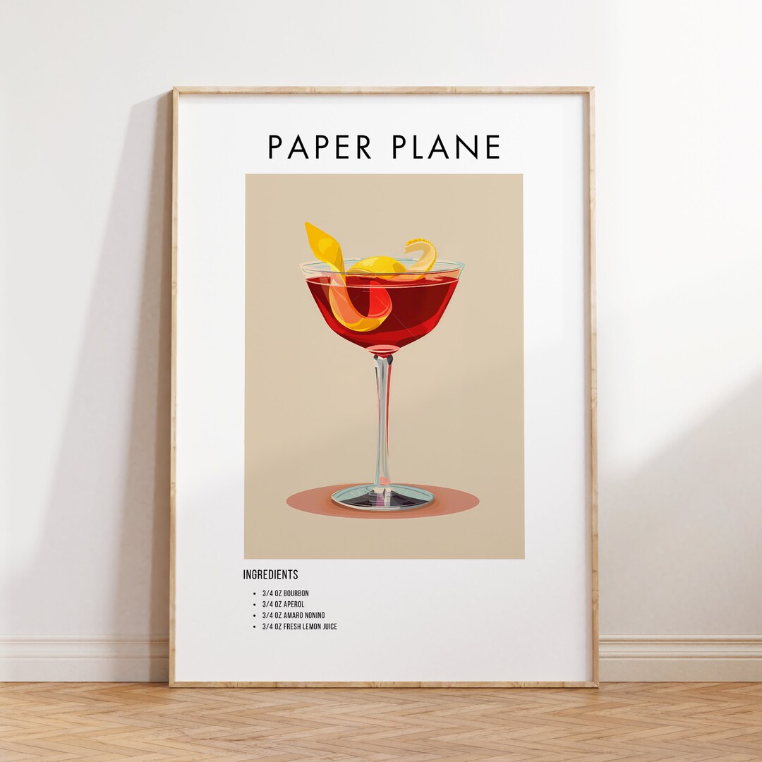 Paper Plane Poster, Cocktail Art, Printable Wall Decor, Bar Decor ...