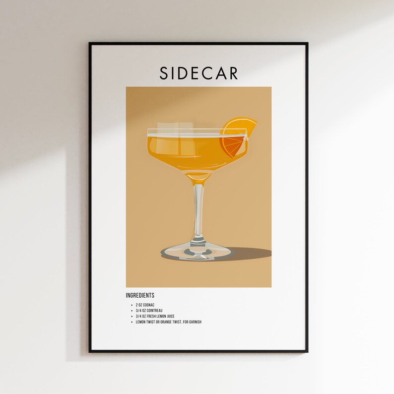 Sidecar Poster, Cocktail Art, Printable Wall Decor, Bar Decor, Kitchen ...