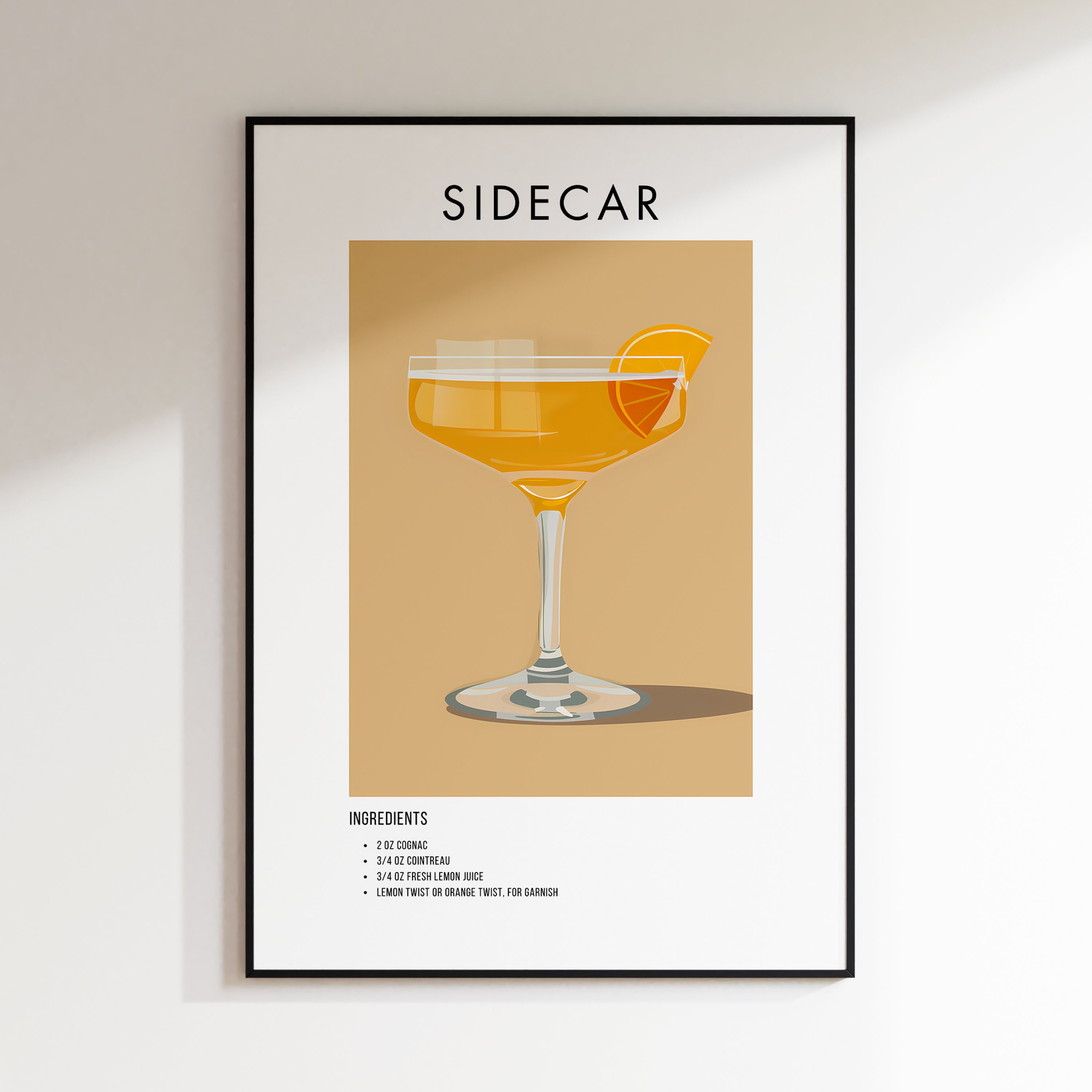 Sidecar Poster, Cocktail Art, Printable Wall Decor, Bar Decor, Kitchen ...