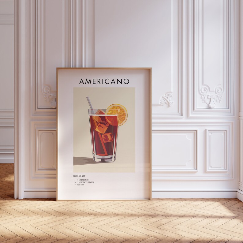 Americano Poster, Cocktail Art, Printable Wall Decor, Bar Decor ...
