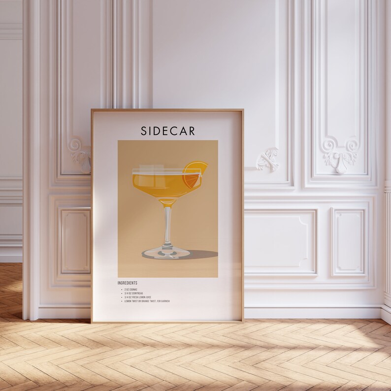 Sidecar Poster, Cocktail Art, Printable Wall Decor, Bar Decor, Kitchen ...
