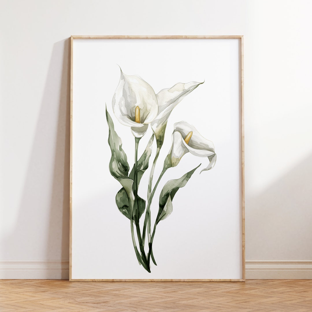White Calla Lilies Watercolor Poster, Digital Download, Watercolor Art ...