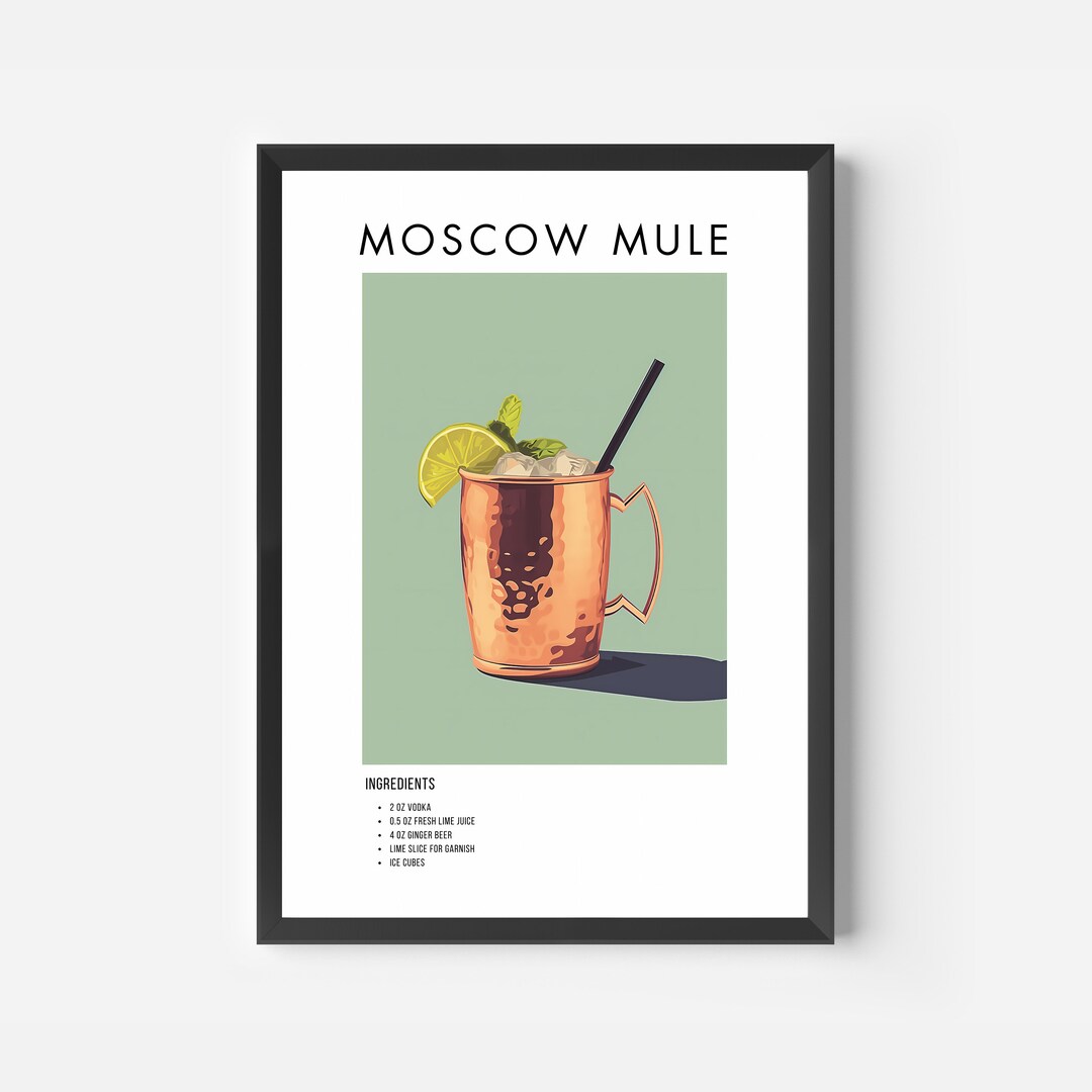 Moscow Mule Cocktail Poster, Cocktail Art, Printable Wall Decor, Bar ...