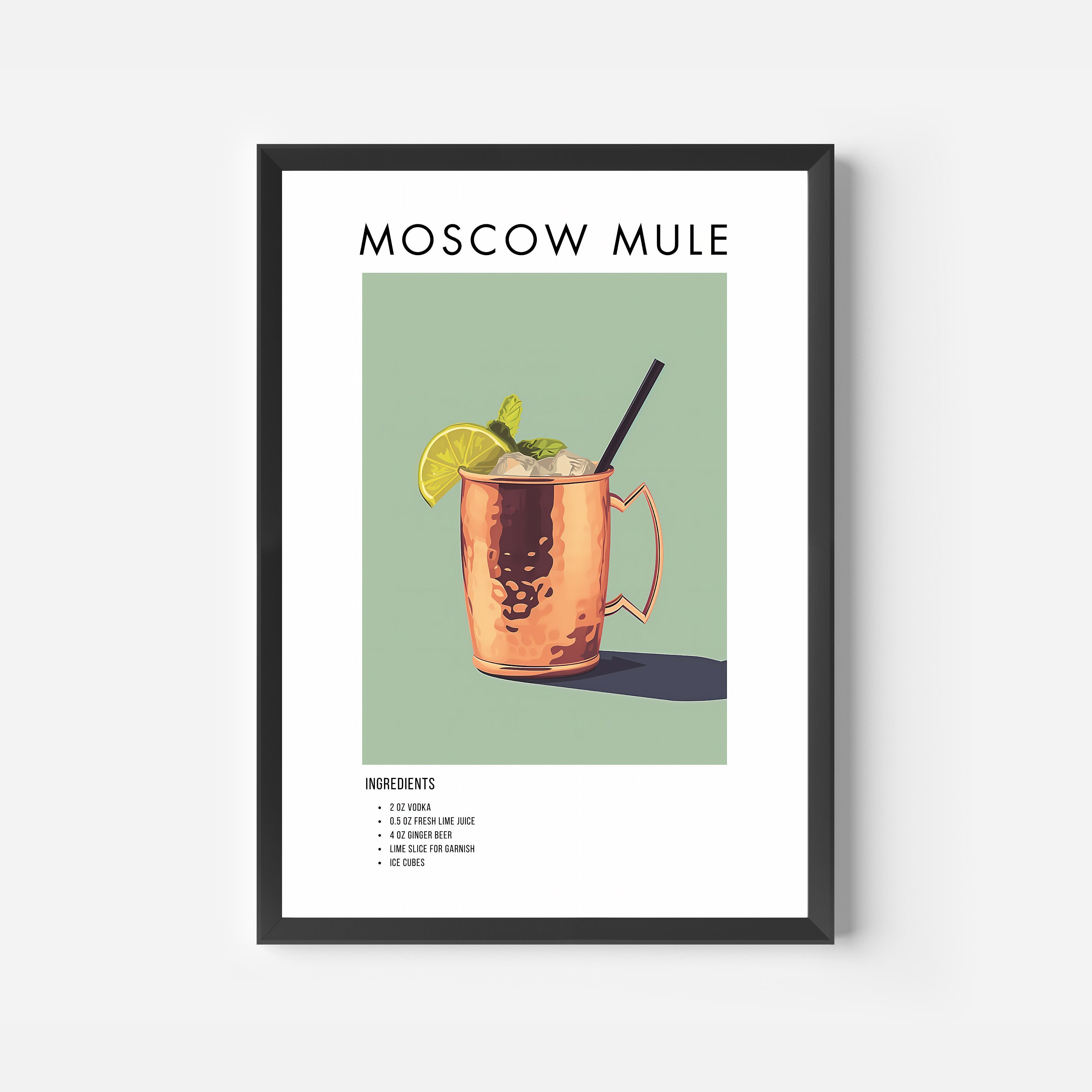 Moscow Mule Cocktail Poster, Cocktail Art, Printable Wall Decor, Bar ...