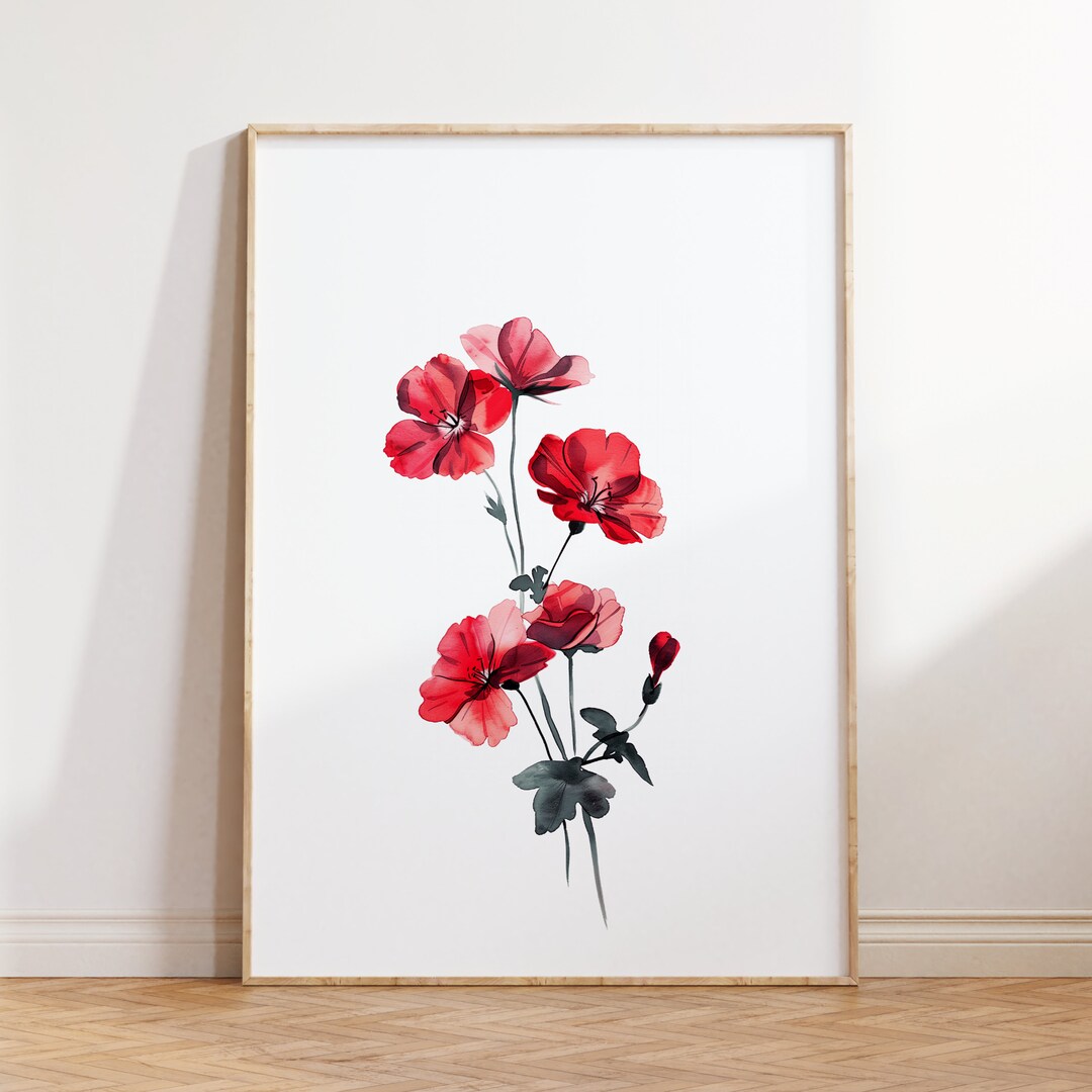 Red Geraniums Watercolor Poster, Digital Download, Watercolor Art, Wall ...
