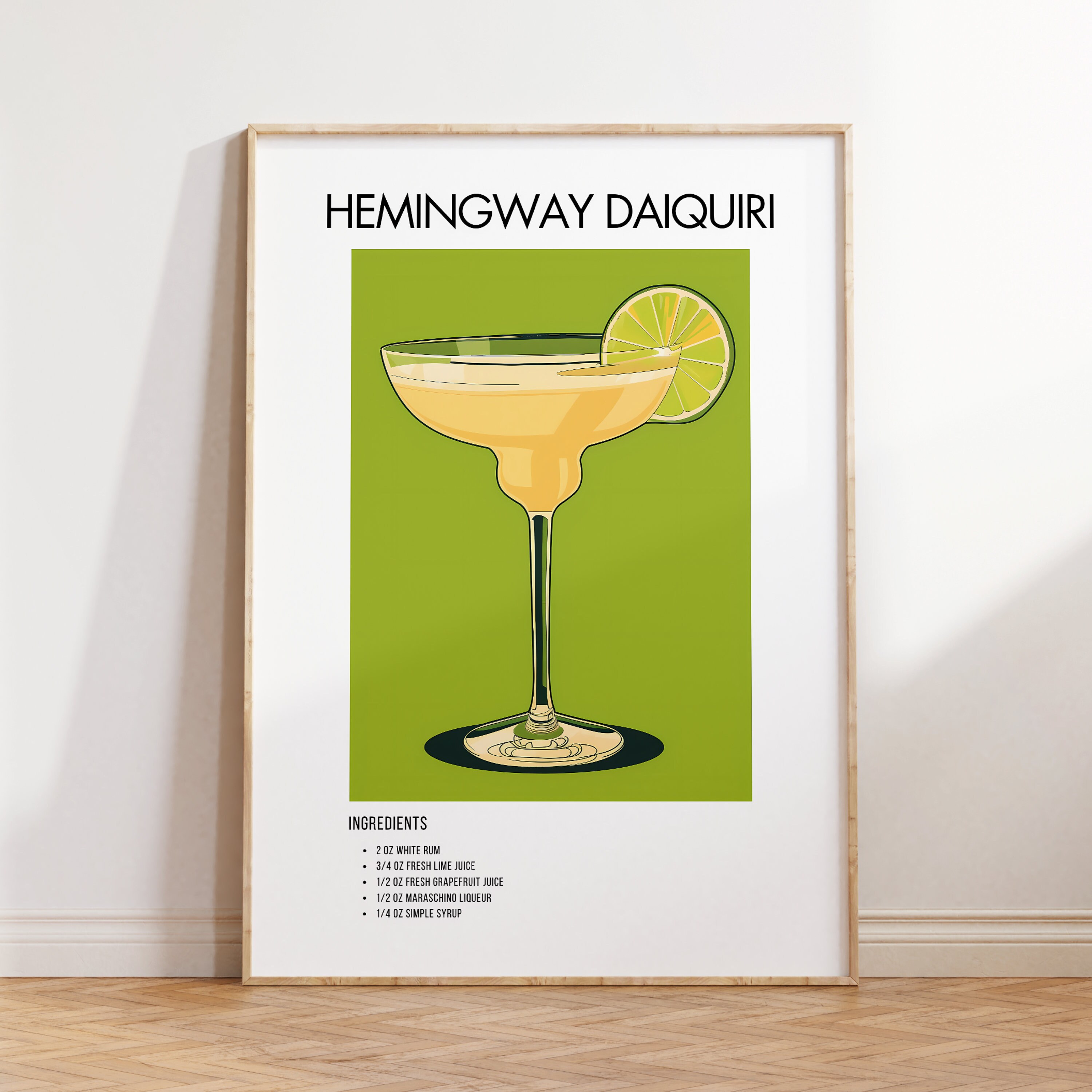 Hemingway Daiquiri Poster, Cocktail Art, Printable Wall Decor, Bar ...
