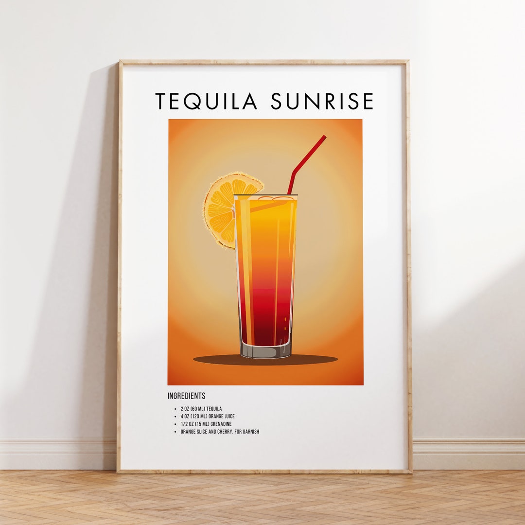 Tequila Sunrise Poster, Cocktail Art, Printable Wall Decor, Bar Decor ...