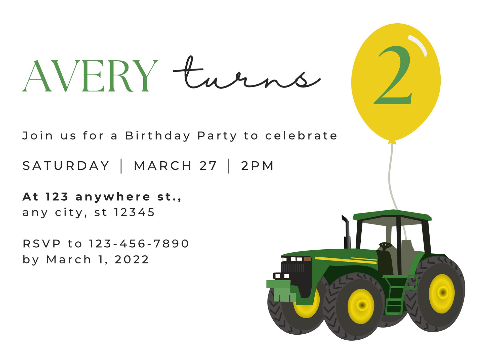 Tractor Themed Birthday Party Invitation - Etsy