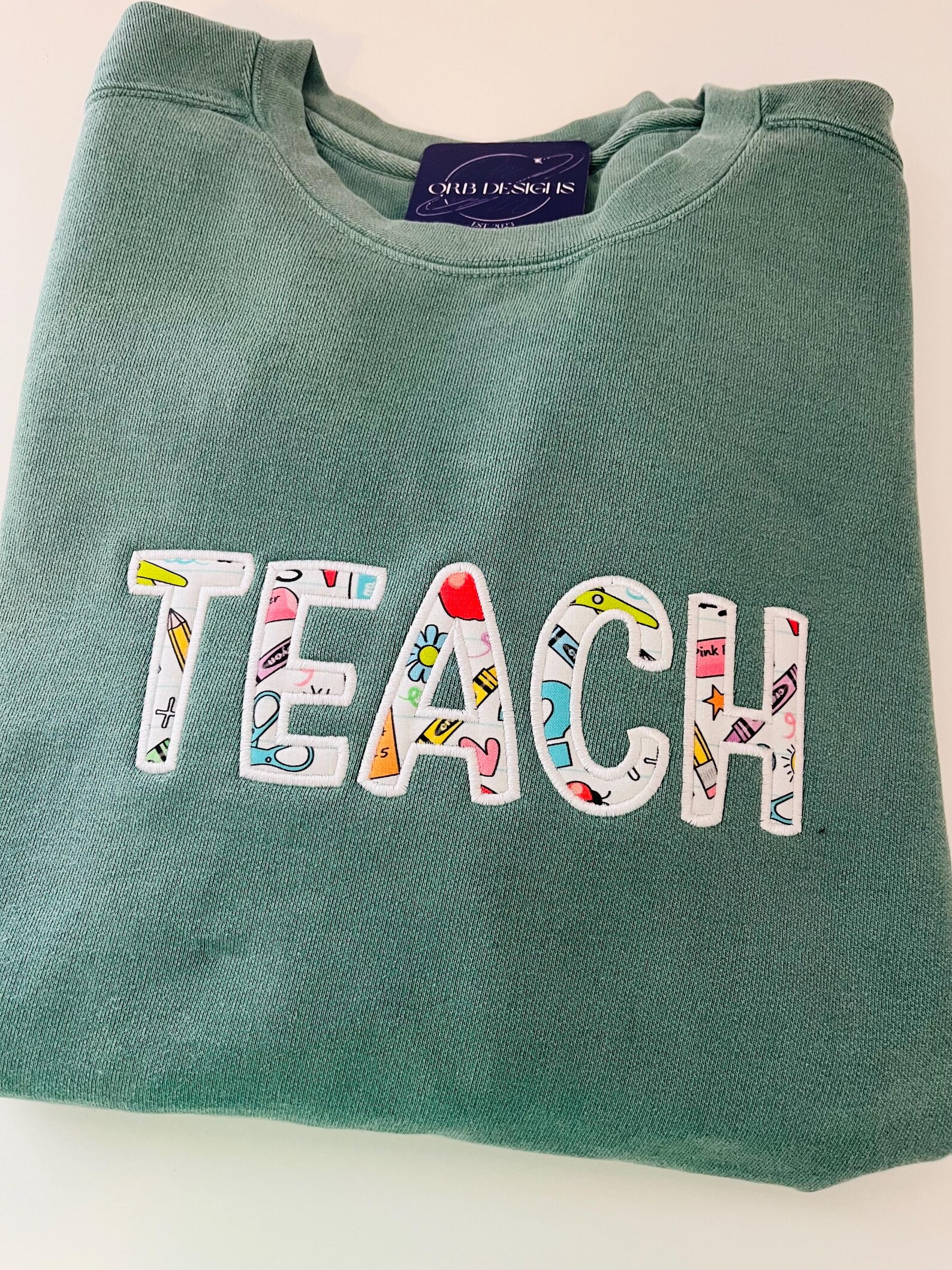 Embroidered Teach Applique Crewneck, Comfort Colors Teacher Sweatshirt ...