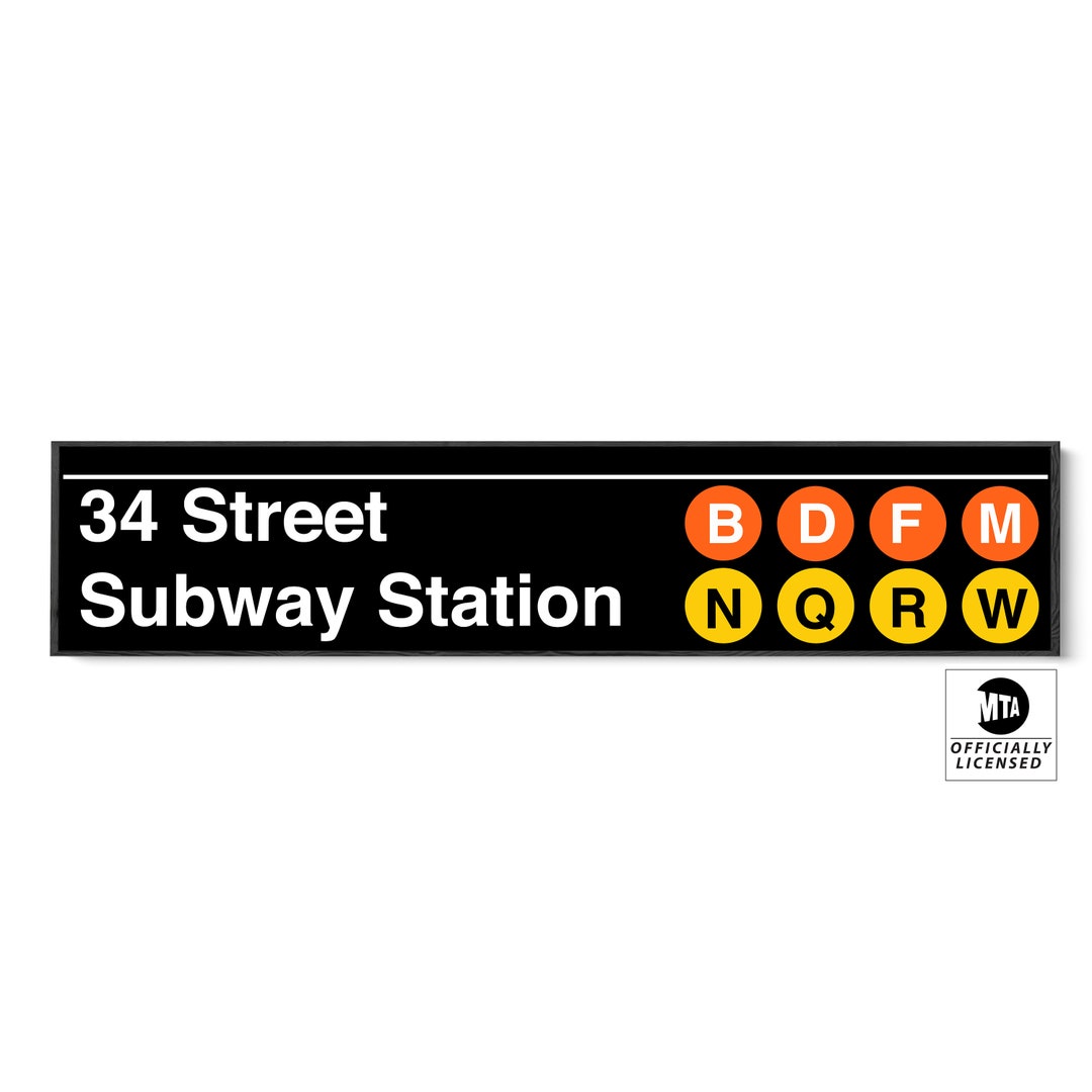 34 Street NYC Subway Sign - N Q R W Train Lines - Narrow Version - Etsy