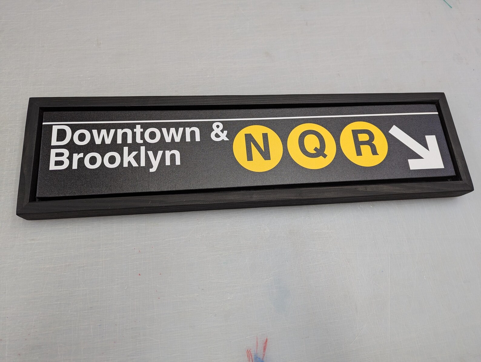 Downtown and Brooklyn Subway Sign - N Q R Train Lines With Arrow ...