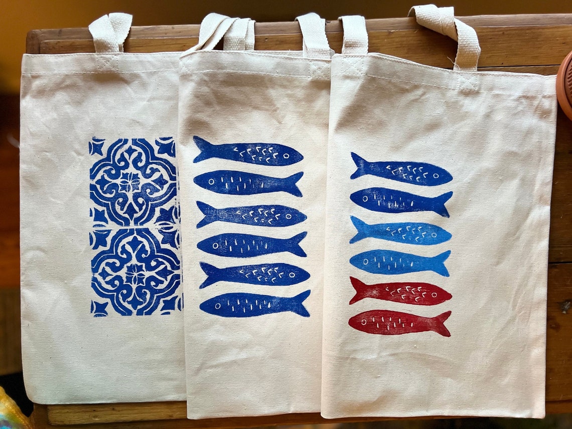 Portuguese Tote Bag - 100% Canvas- Hand Stamped Lino Print Portuguese ...