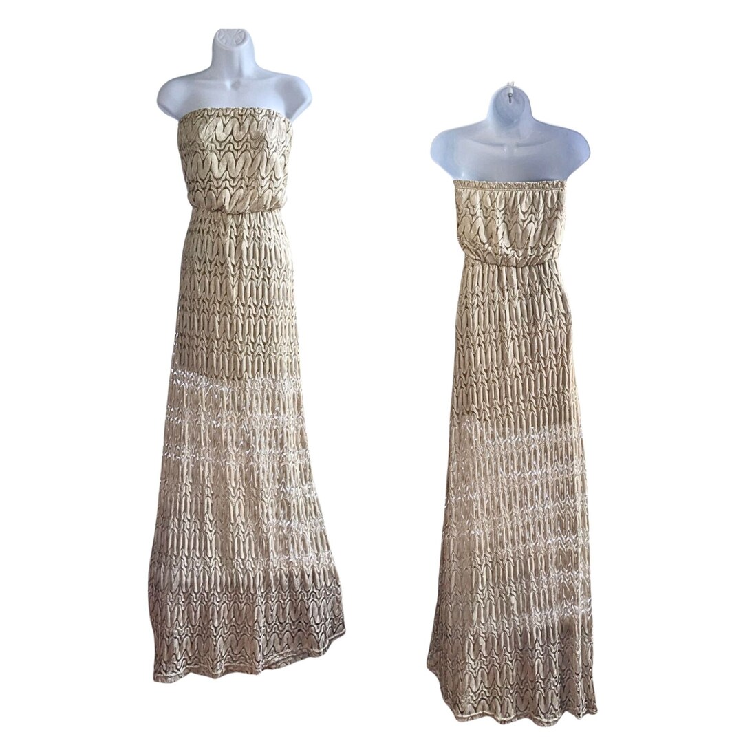 Vtg Y2K BODY CENTRAL Tall-friendly Strapless Sagegold Lace Overlay ...