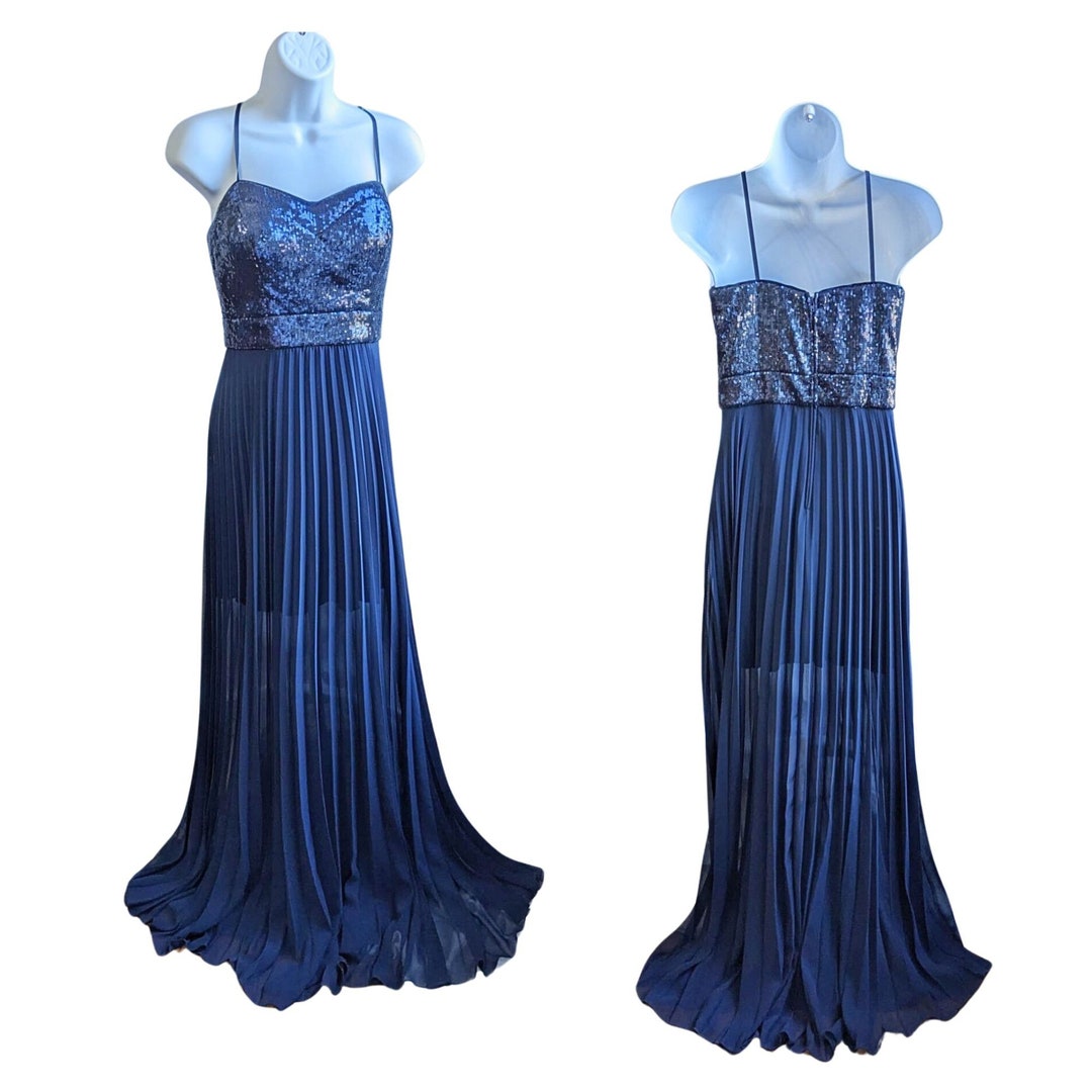 Vintage Y2K CACHE Midnight Blue Lean Column Sequined Mini Maxi Dress ...