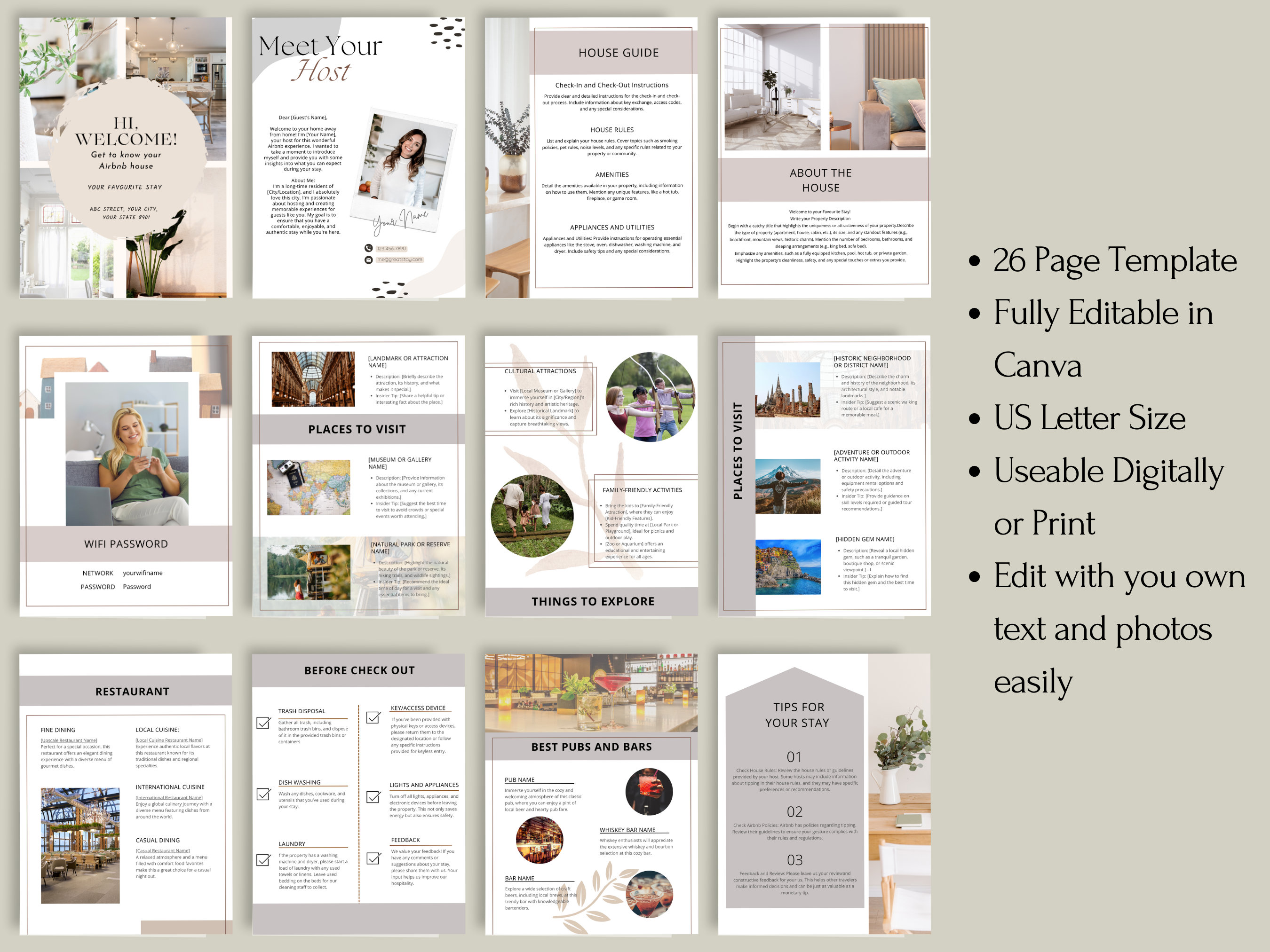 Welcome Book for Airbnb Airbnb Guide Book Editable Welcome - Etsy
