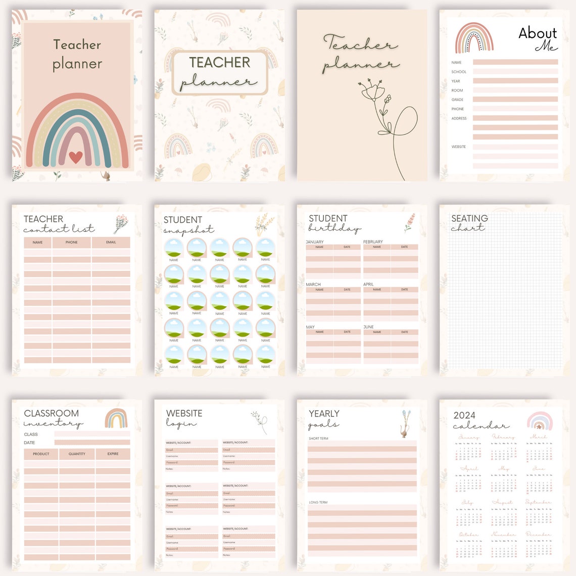 2024 Beginner Teacher Planner Editable Planner Canva Editable Diary for ...