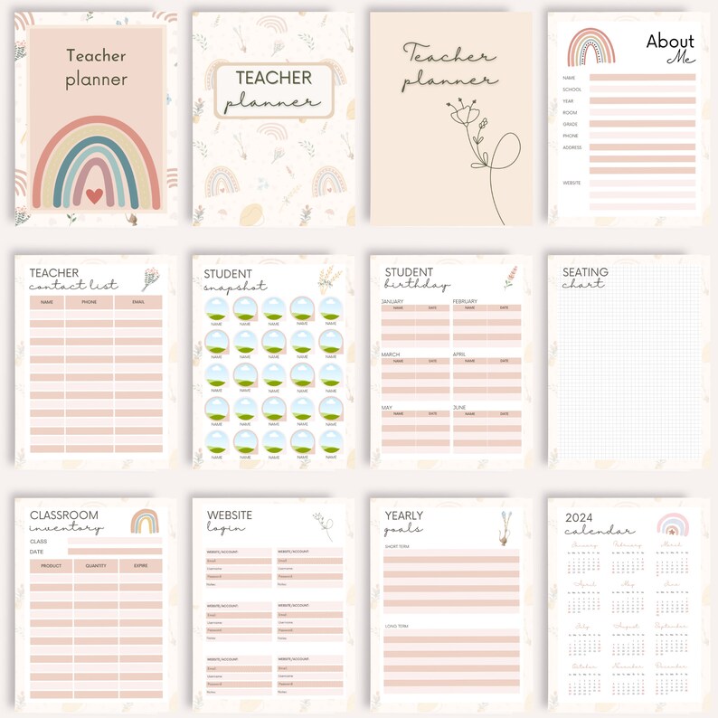 2024 Beginner Teacher Planner Editable Planner Canva Editable Diary for ...