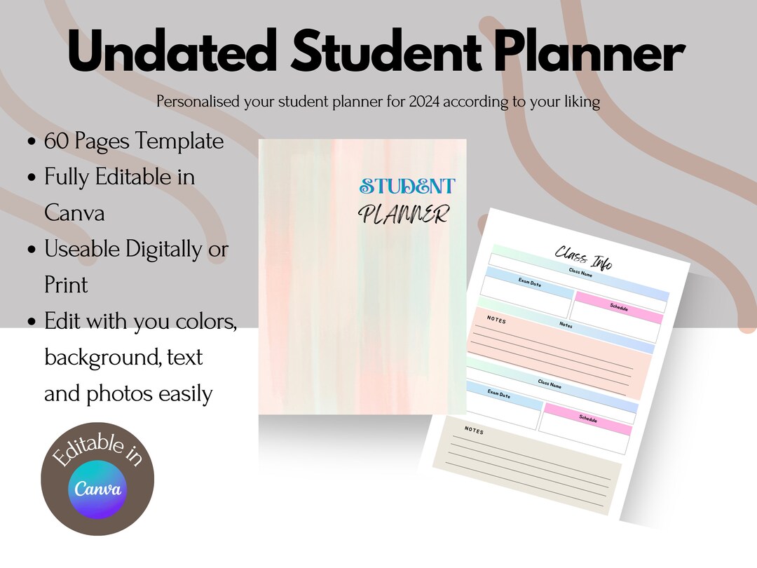 Student Planner | Undated Planner | 2024 Editable Simple Student ...