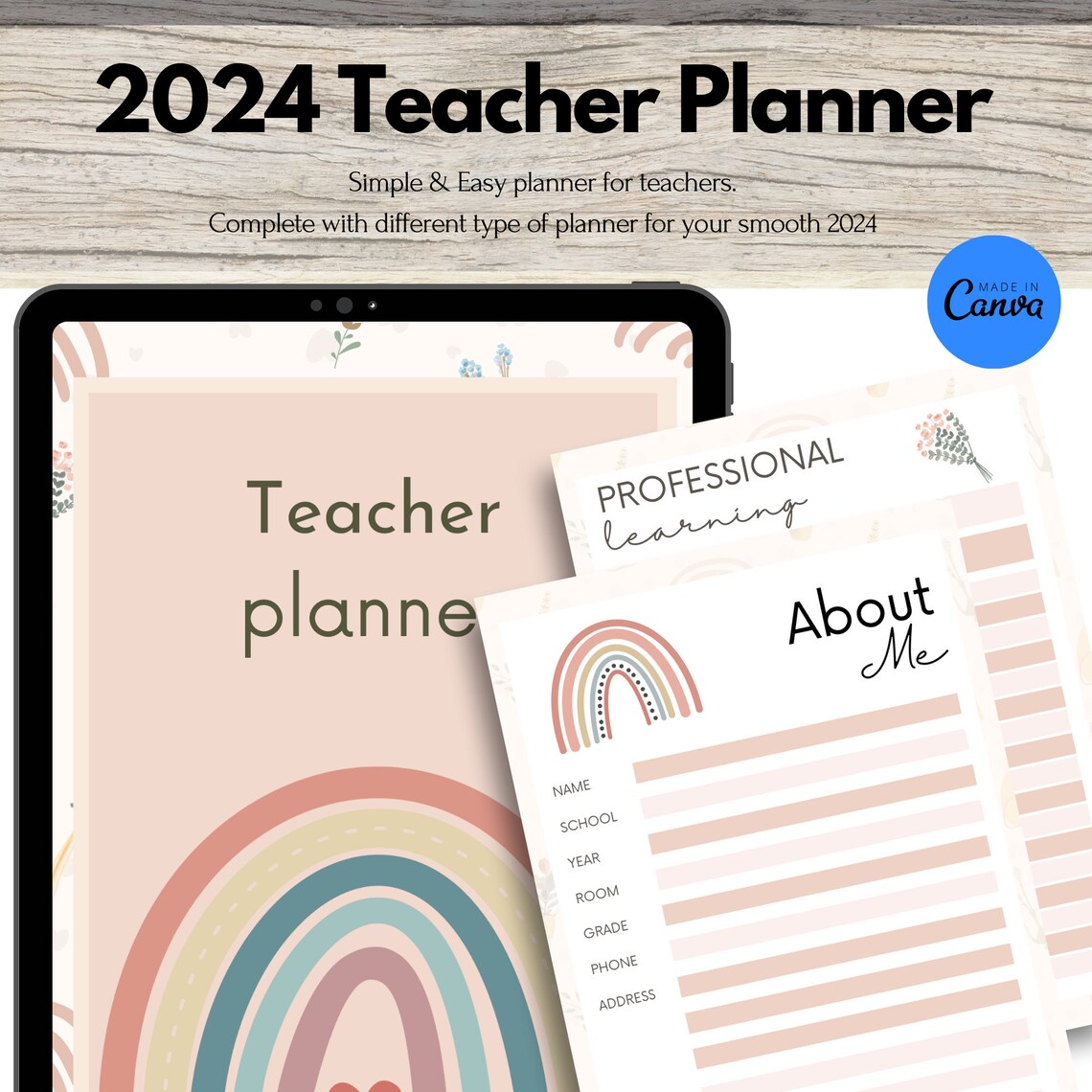 2024 Beginner Teacher Planner Editable Planner Canva Editable Diary for ...