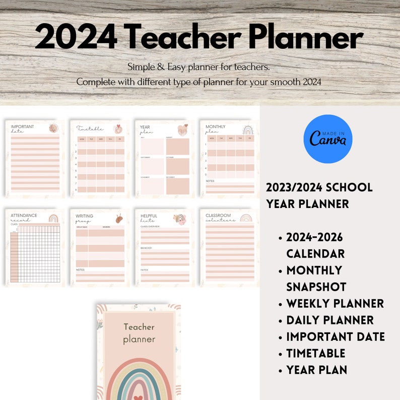 2024 Beginner Teacher Planner Editable Planner Canva Editable Diary for ...