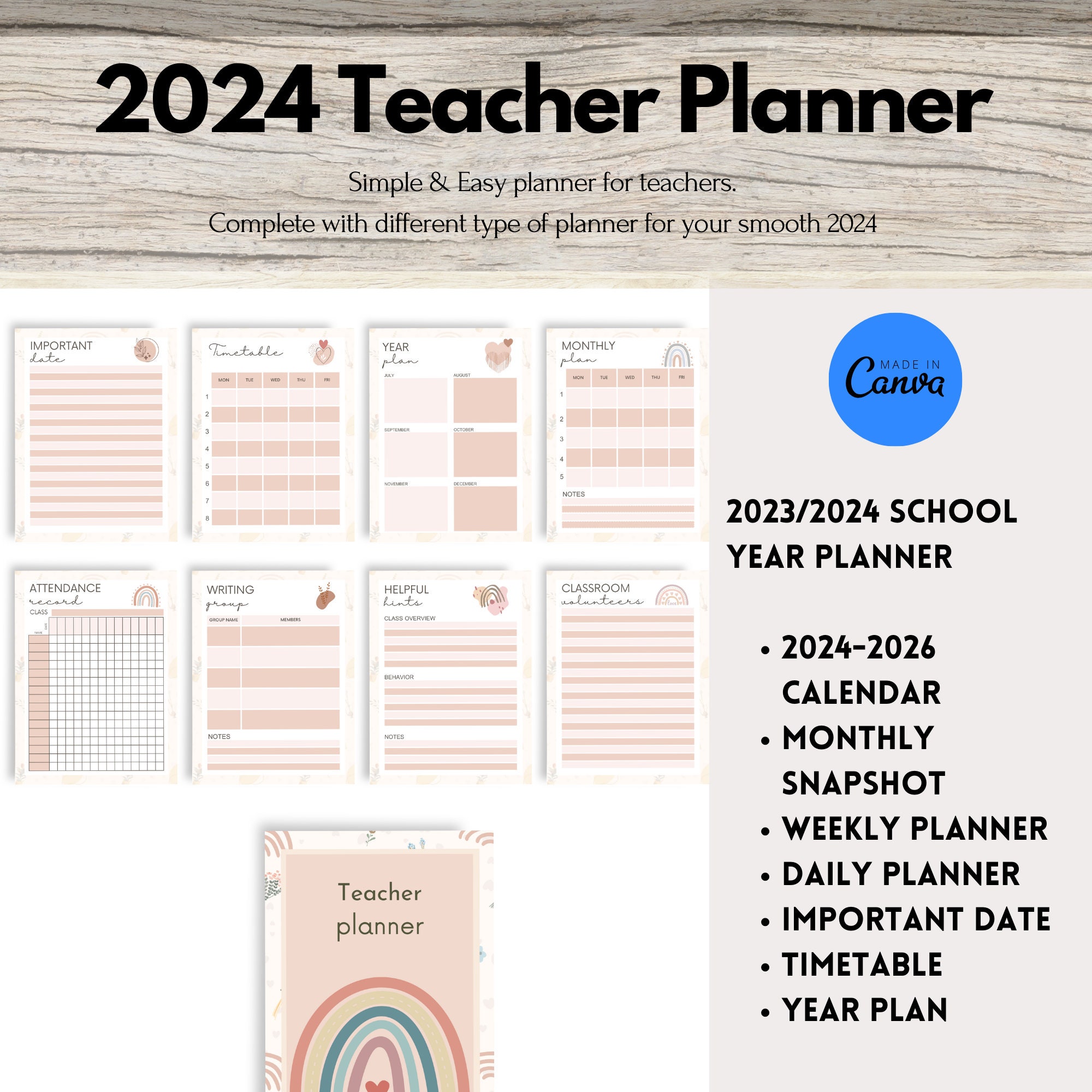 2024 Beginner Teacher Planner Editable Planner Canva Editable Diary for ...