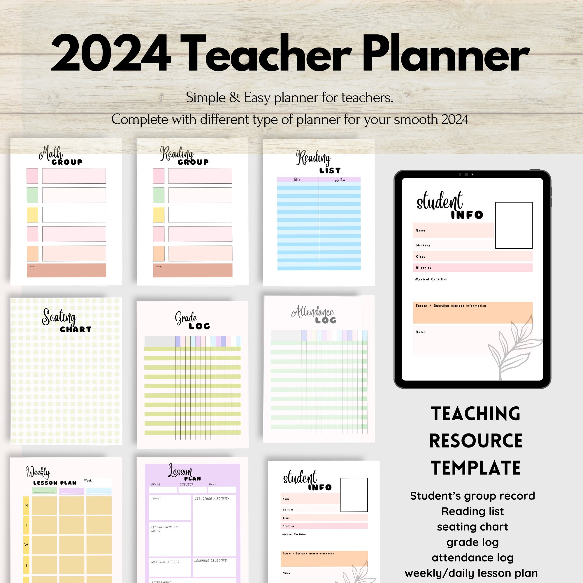 2024 Teacher Planner | Editable Planner | Canva Editable Diary for ...