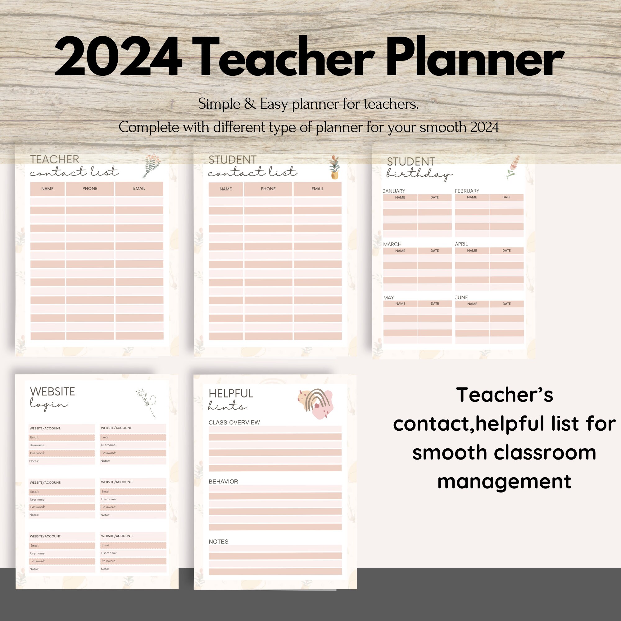 2024 Beginner Teacher Planner Editable Planner Canva Editable Diary for ...