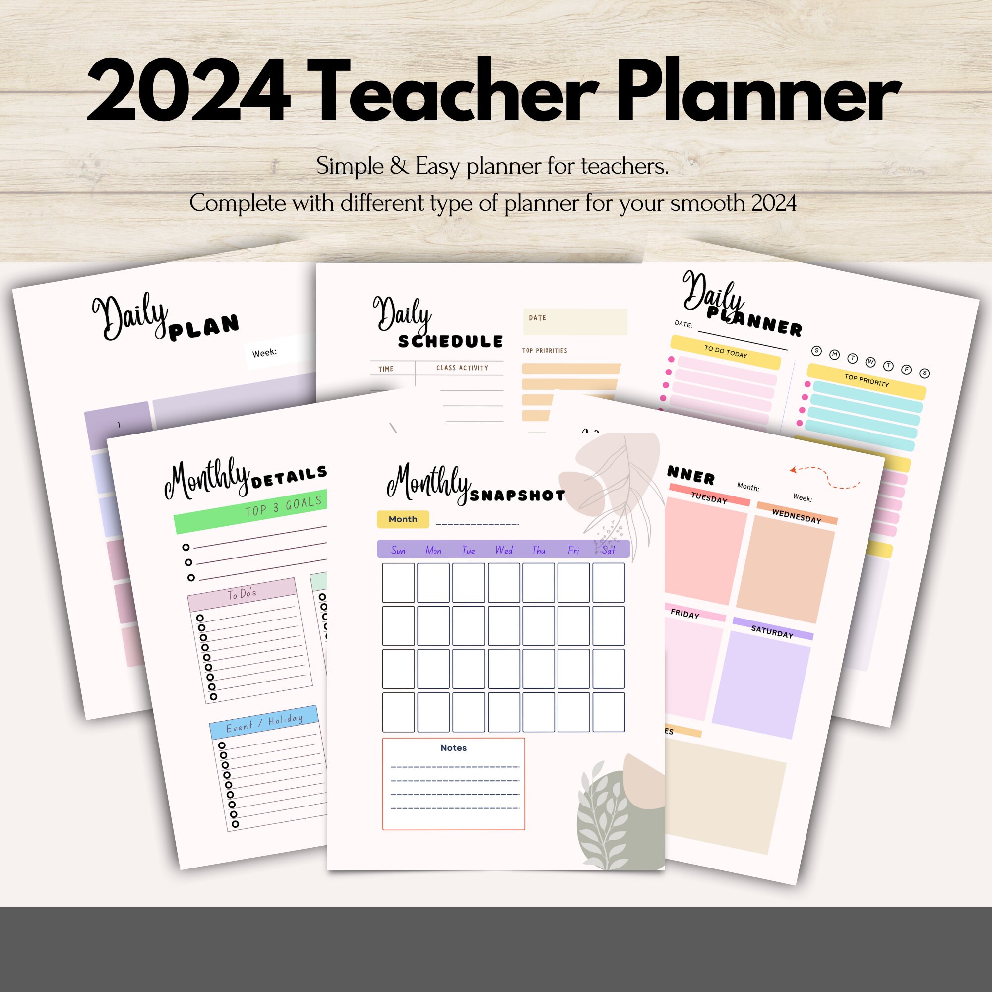 2024 Teacher Planner | Editable Planner | Canva Editable Diary for ...