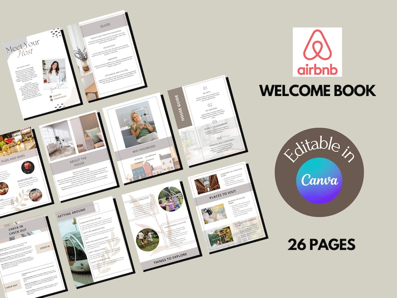 Welcome Book for Airbnb Airbnb Guide Book Editable Welcome - Etsy