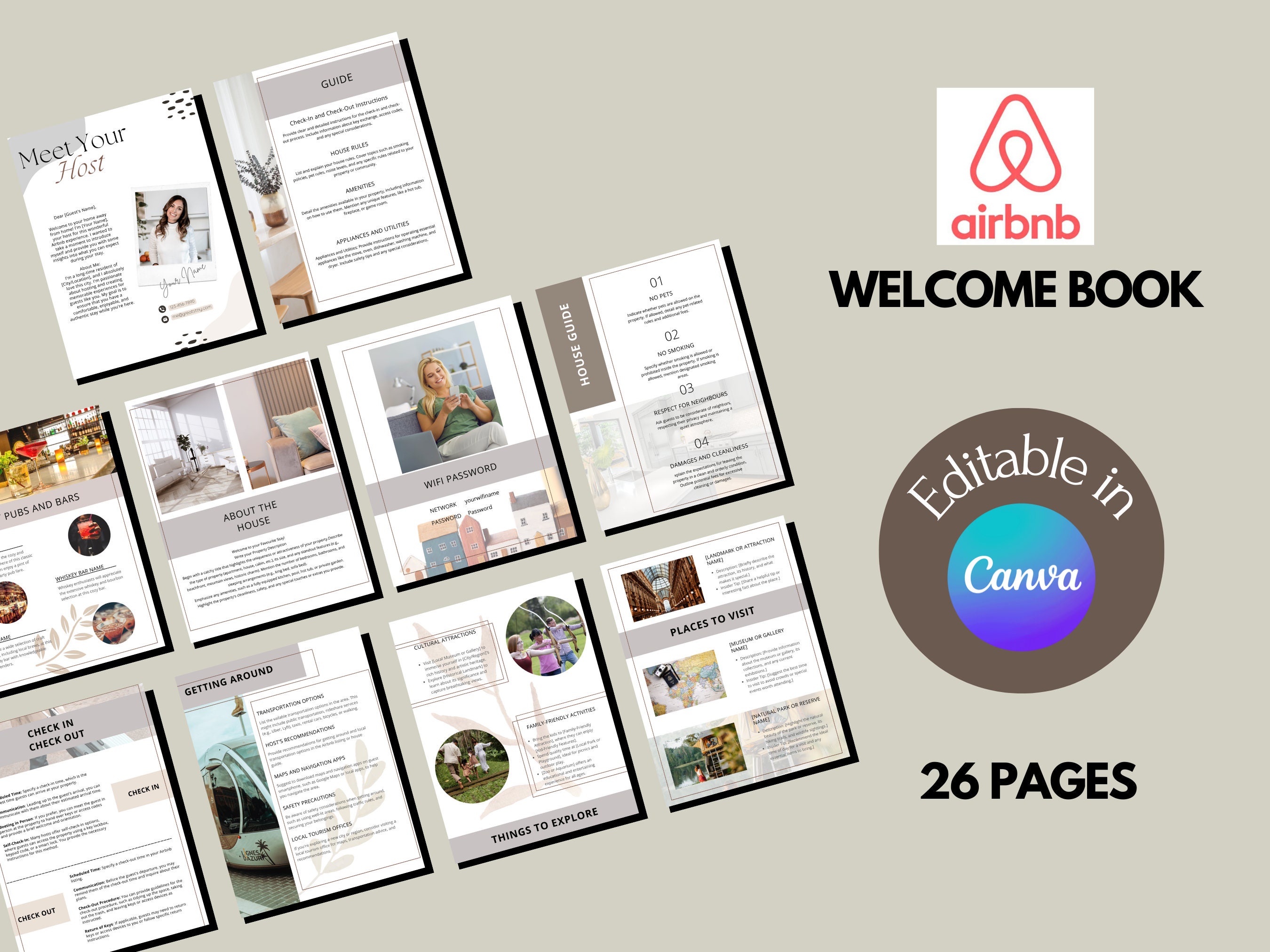 Welcome Book for Airbnb Airbnb Guide Book Editable Welcome - Etsy