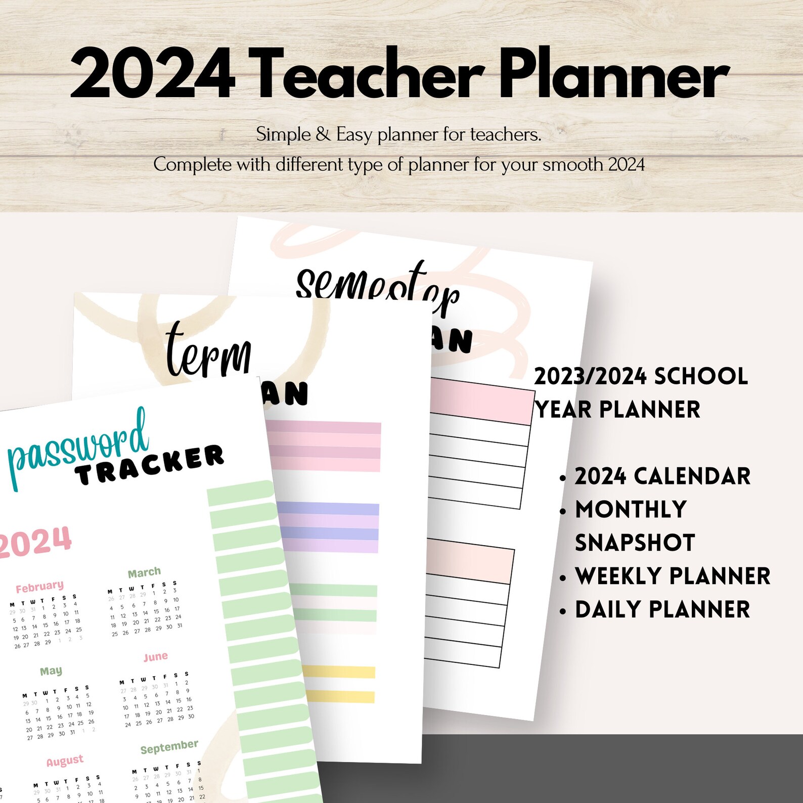 2024 Teacher Planner | Editable Planner | Canva Editable Diary for ...