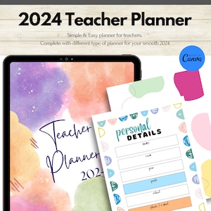 2024 Teacher Planner | Editable Planner | Canva Editable Diary for ...