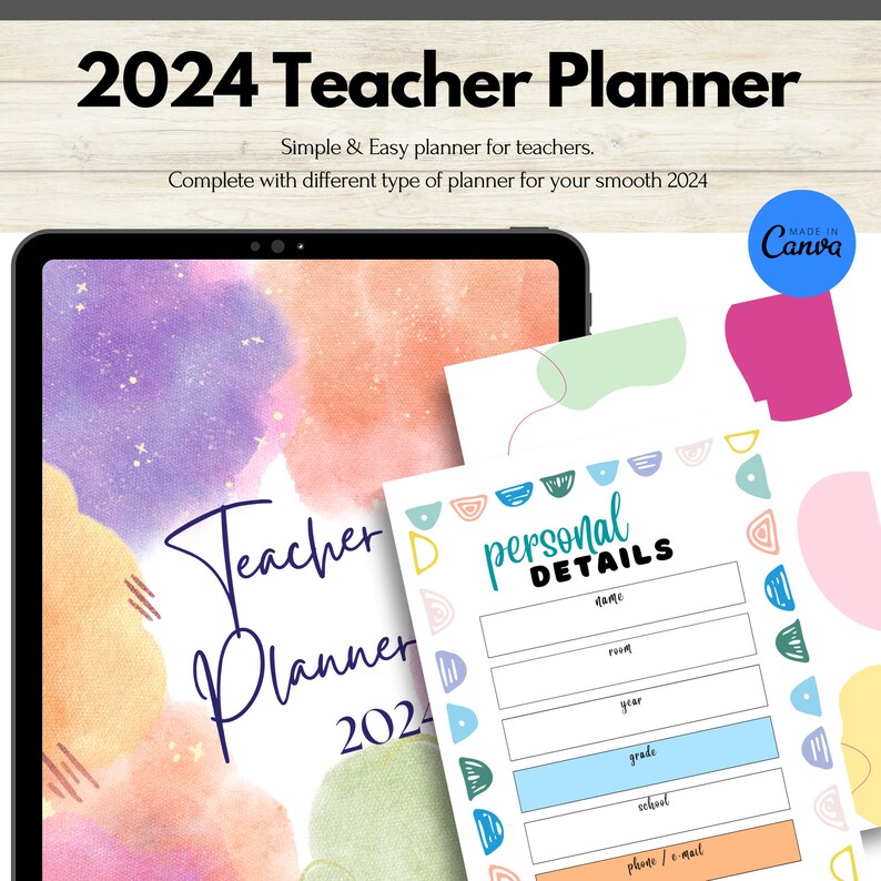 2024 Teacher Planner | Editable Planner | Canva Editable Diary for ...